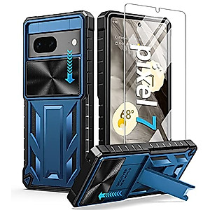 FNTCASE for Google Pixel 7 Case: Military Grade Shockproof Drop Protective Phone Cover with Kickstand, Slide Camera Cover & Screen Protector, Heavy Duty Cell Phone Case for Pixel 7-6.3 inch Blue