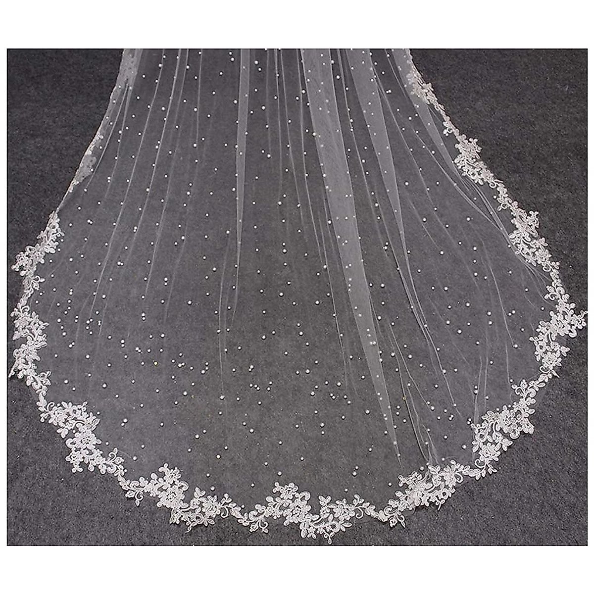 Ts Pearls Wedding Veil， with Lace Appliques Edge 2.5 Meters Long Bridal Veil， with Comb 250CM Veil for Bride (Color : White, Item Length : 250cm)