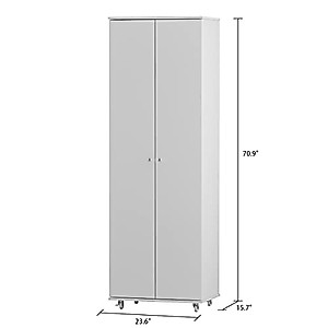 Hitow Large Shoe Cabinet with Wheels Wooden 2 Door Tall Shoe Storage Rack 7 Adjustable Shelves Cabinet for Office,Home,Garage White