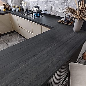 WESTICK Peel and Stick Countertops Contact Paper Black Wallpaper Peel and Stick Wood Contact Paper for Countertops Waterproof Kitchen Vinyl Counter Top Cabinet Covering Black Contact Paper 15.8"x78"