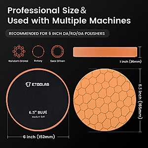 ETOOLAB 7Pcs 6.5 Inch Buffing Polishing Pad [Design for 6 Inch] 150mm Backing Plate Compound, 5 Sponge Pad & 2 Wool Grip Pads Buffing Sponge Pads for Car Buffer Polisher Compounding, Polishing,Waxing
