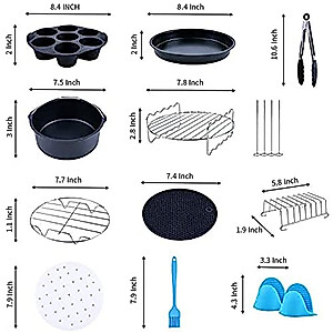 Air Fryer Accessories, Set of 12 Fit for 5.3Qt and Larger Air Fryer with Cake & Pizza Pan, Metal Holder, Skewer Rack & Skewers, etc, Nonstick Coating, Dishwasher Safe