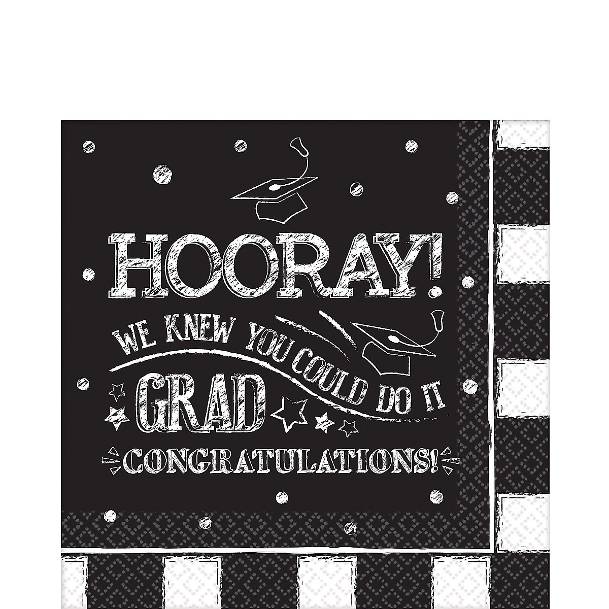 Amscan Hooray Grad Lunch Luncheon Napkins, Standard, Black & White