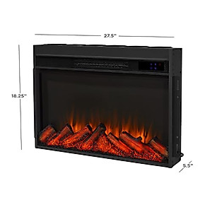 Real Flame Crawford Slim Indoor Electric Fireplace, Black, Free-Standing with Real Wood Mantel Finish - 6 Flame Colors, Adjustable Thermostat, 120V, 1400W, 5100 BTUs