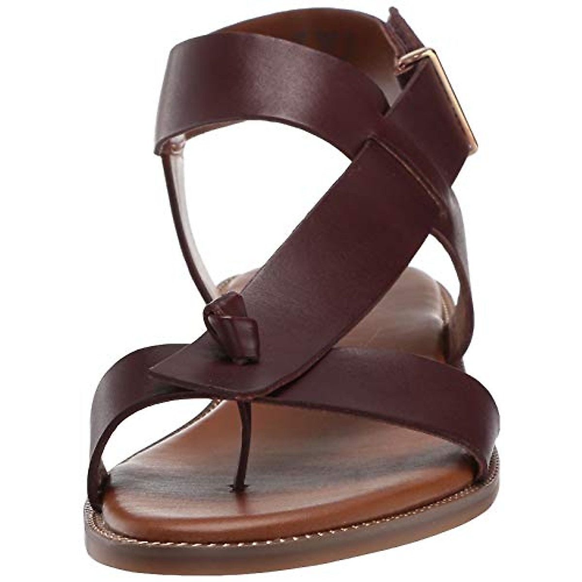 Franco Sarto Womens Glenni Ankle Strap Flat Sandals, Dark Brown, 8.5