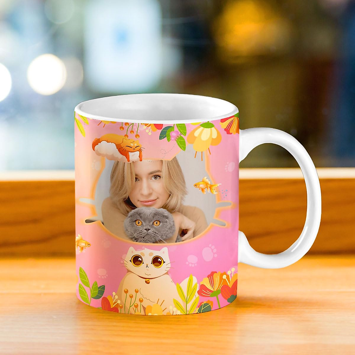 White Ceramic Coffee Mug Photo Mugs Personalized Picture Custom Name Cute Birthday Gifts For Girls Women Friends Cat Lovers Adults Tea Cups Table Desk Accessories 11 and 15 Oz