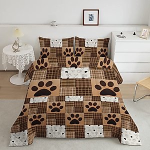 ZBIGTEE Personalized Dog Paw Vintage Caro Comforter Set, Dog Comforter Quilt Sets Full Queen Twin Size - Birthday Quilt Bedding Comforters and Sets Patchwork Wall Hanging Decorate