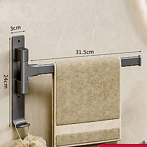 WRJAHCG Swivel Towel Bar, Towel Rack for Badroom,Vertical Towel Rack for Kitchen, Wall Mounted Movable Double Towel Rails, Towel Rack Shelf Holder Storage Organizer for Bathroom,Gray,1