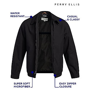 Perry Ellis Men?s Jacket ? Casual Lightweight Water Resistant Microfiber Windbreaker Golf Coat (S-XL), Size Medium, Black