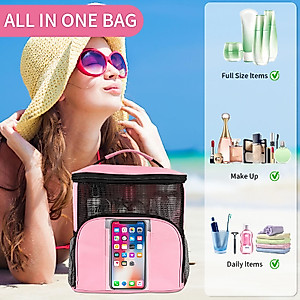 Shower Caddy Portable, Large Capacity Shower Caddy Dorm Tote bag, Hanging Shower Bag for College Dorm Room Essentials, Quick Dry Mesh Toiletry Bag with Phone Pocket for Boys and Girls (pink)