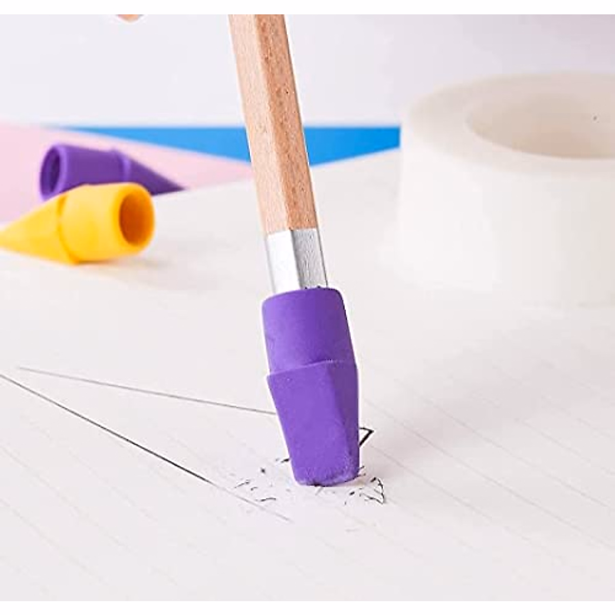 Pencil Top Eraser 25 Pack Pen Gear Multicolor Latex Free School Office Supplies