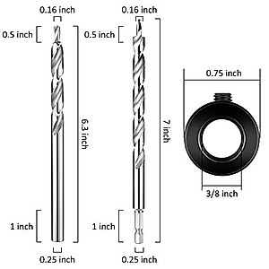 4 Pieces 3/8 Inch Pocket Hole Drill Bit with Depth Stop Collar 1/4 Hex Shank and Round Shank Replacement Twist Step Drills for Manual Pocket Hole Guide Jig Master System (6.3 Inch Length)