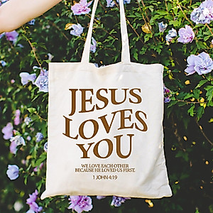 Haukea Bible Canvas Tote Bags for Women Cute Christian Gifts Tote Bag with Zipper Pockets Cotton Graphic Tote Church Bags
