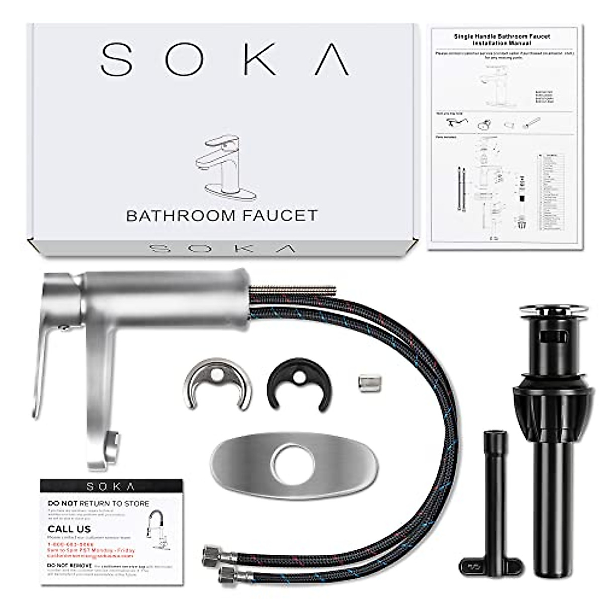 SOKA Bathroom Sink Faucet, Straight Head, Brushed Nickel
