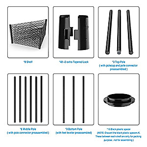 pouseayar 8-Tier NSF Metal Corner Shelf Wire Shelving Unit - 400lbs Capacity, Adjustable, with Leveling feet - Ideal for Garage, Kitchen, and More - 20" L x 20" D x 82" H - Triangle-Shape - Black