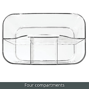 mDesign Plastic Cutlery Storage Organizer Caddy Bin Tote with Handle - Kitchen Cabinet Divided Pantry Basket for Forks, Knives, Spoons, Napkins, Indoor/Outdoor Use, Lumiere Collection, 2 Pack - Clear
