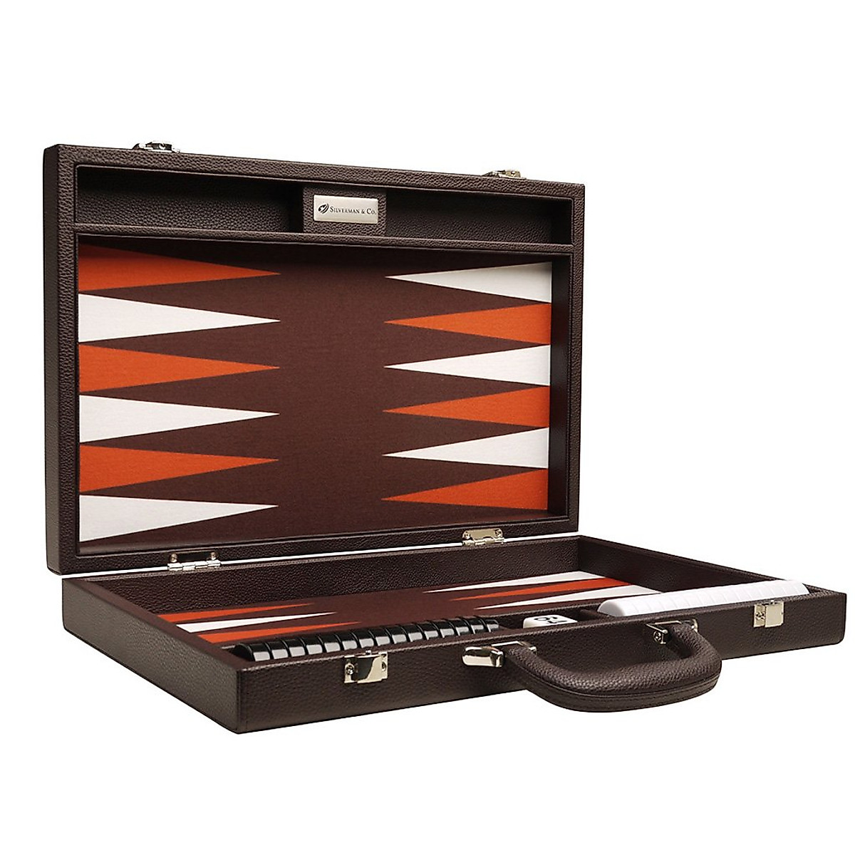 16-inch Premium Backgammon Set - Dark Brown Board, White and Orange Points