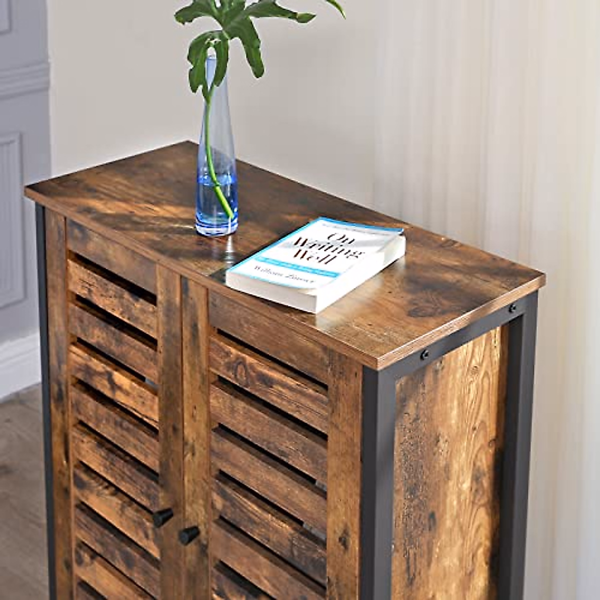 VASAGLE LOWELL Standing Cabinet, Storage Cabinet, Cupboard, Accent Side Cabinet, Sideboard with Louvered Doors, Multifunctional in Living Room, Bedroom, Hallway, Industrial, Rustic Brown ULSC78BX