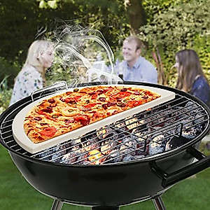 15" Half Moon Baking Stone convEGGtor Pizza Stone, 2Pack Cooking Stone Ceramic Heat Deflector Plates Setter for Large Big Green Egg Accessories and Kamado Joe Classic I II III Grill, 15" Pizza Stone