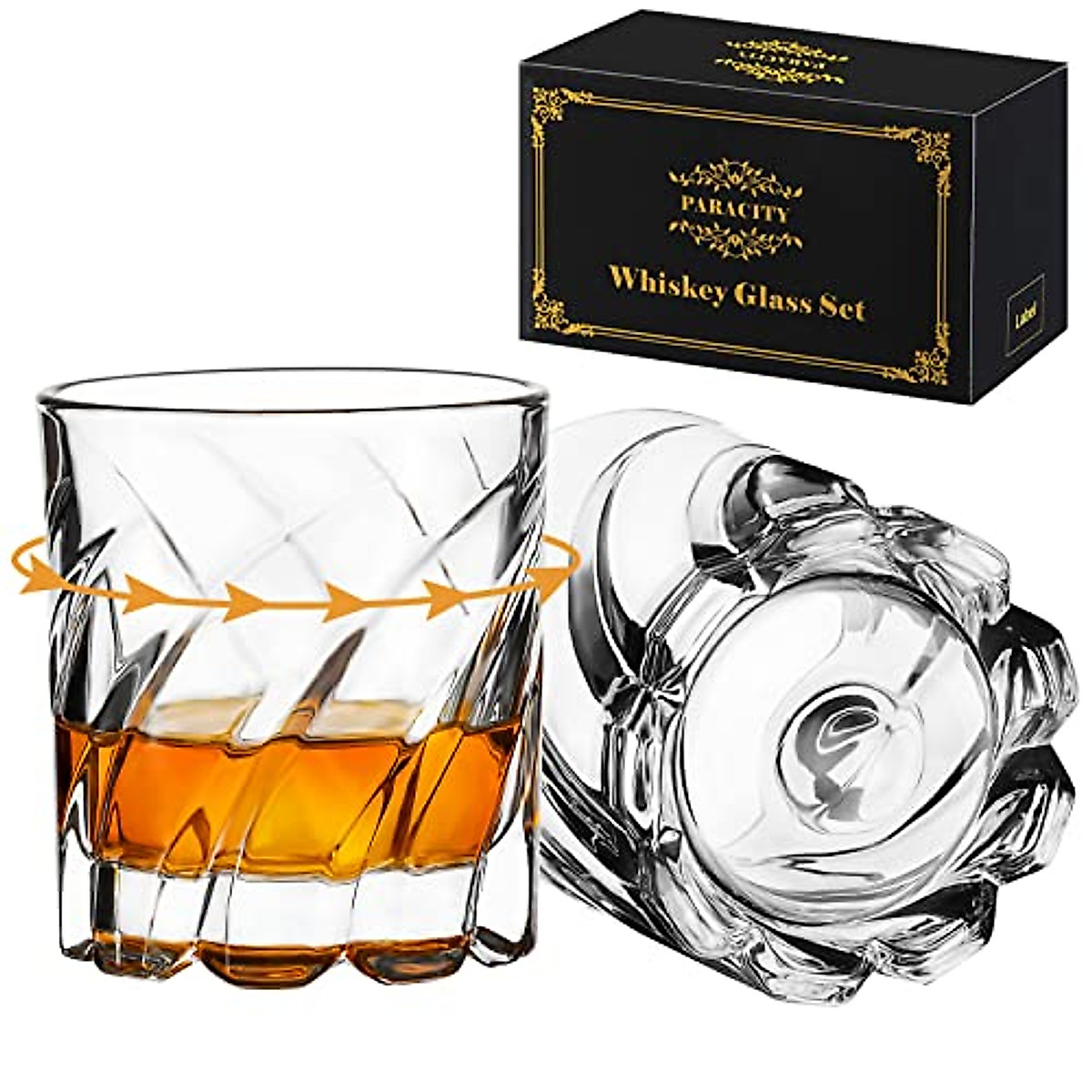 PARACITY Spinning Whiskey Glasses Set of 2, Rotatable Old Fashioned Glasses, Cocktail Glasses, Rock Glasses, Bourbon Glasses for Bar, Party and Home, Whiskey Glasses Gift for Men, Husband, Boyfriend