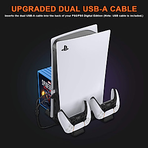 BEJOY Multifunctional Vertical Stand with Dual Cooling Fans for PS5 Console, 3-Level Rotate Fans Speed, Dual Type-C PS5 Charging Station with Gaming Headset Holder, 11 Games Boxes Storage, Black