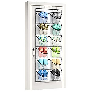 Over the Door Shoe Organizer, 12 Extra Large Mesh Pockets Hanging Shoe Rack Holder for Closet Door, Hanging Shoe Organizer Bags with 4 Metal Hooks Home Storage Hanging Bag (White)