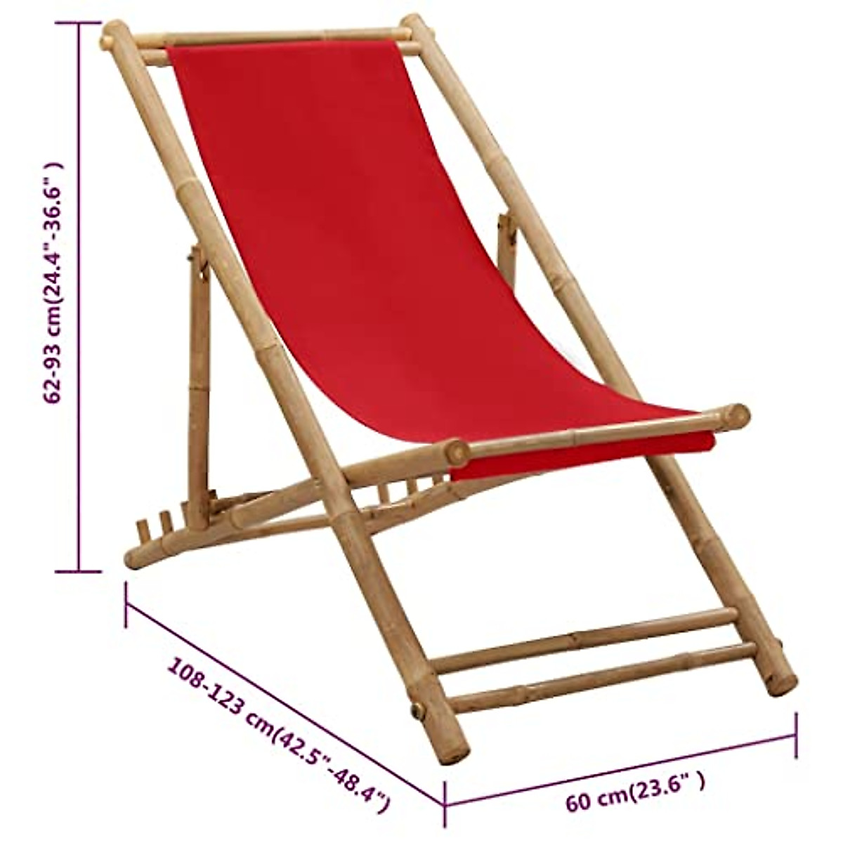 ULUYYUC Deck Chair,Beach Chairs Leisure Chairs Lawn Chairs Cafe Chairs Garden Chairs Recliner Chair Suitable for patios, Pools, Parties and porches Bamboo and Canvas Red