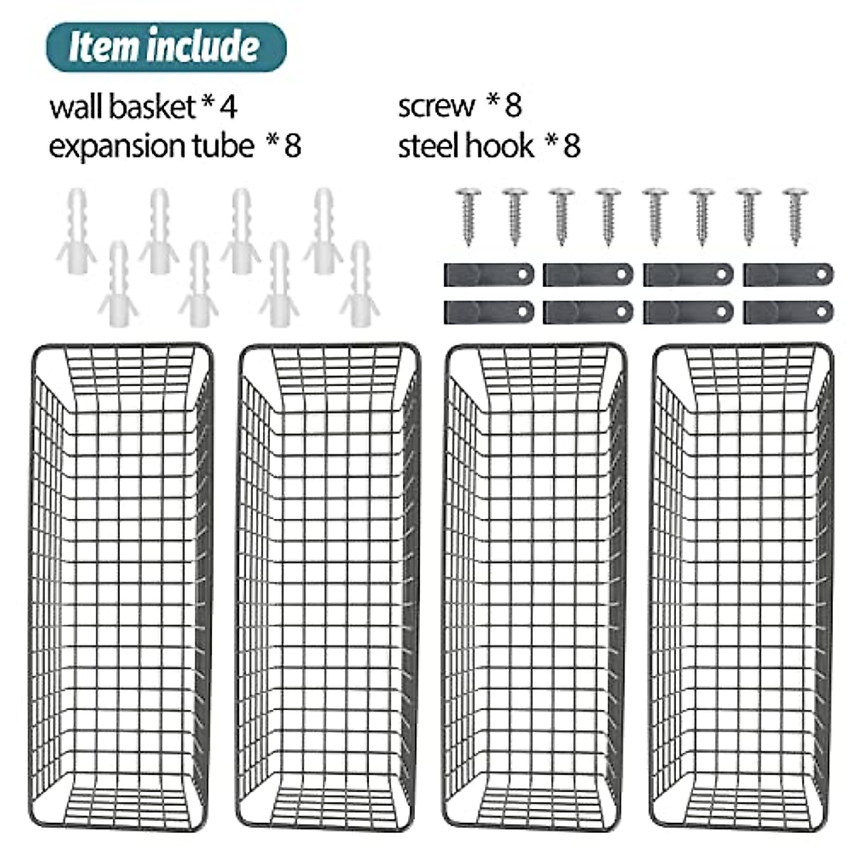 4 Set [Extra Large] Hanging Wall Basket for Storage, Wall Mount Sturdy Steel Wire Baskets, Metal Hang Cabinet Bin Wall Shelves, Rustic Farmhouse Decor, Kitchen Bathroom Organizer, Industrial Gray