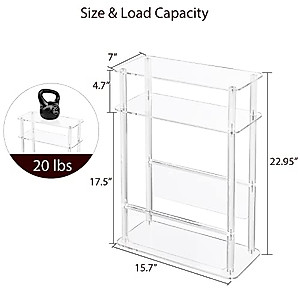 HMYHUM Acrylic Narrow End Table for Small Spaces with Magazine Holder, Slim Side Small Nightstand/Bedside Table for Living Room, Bedroom, 3 Tier, 15.7" L x 7" W x 23" H, Clear