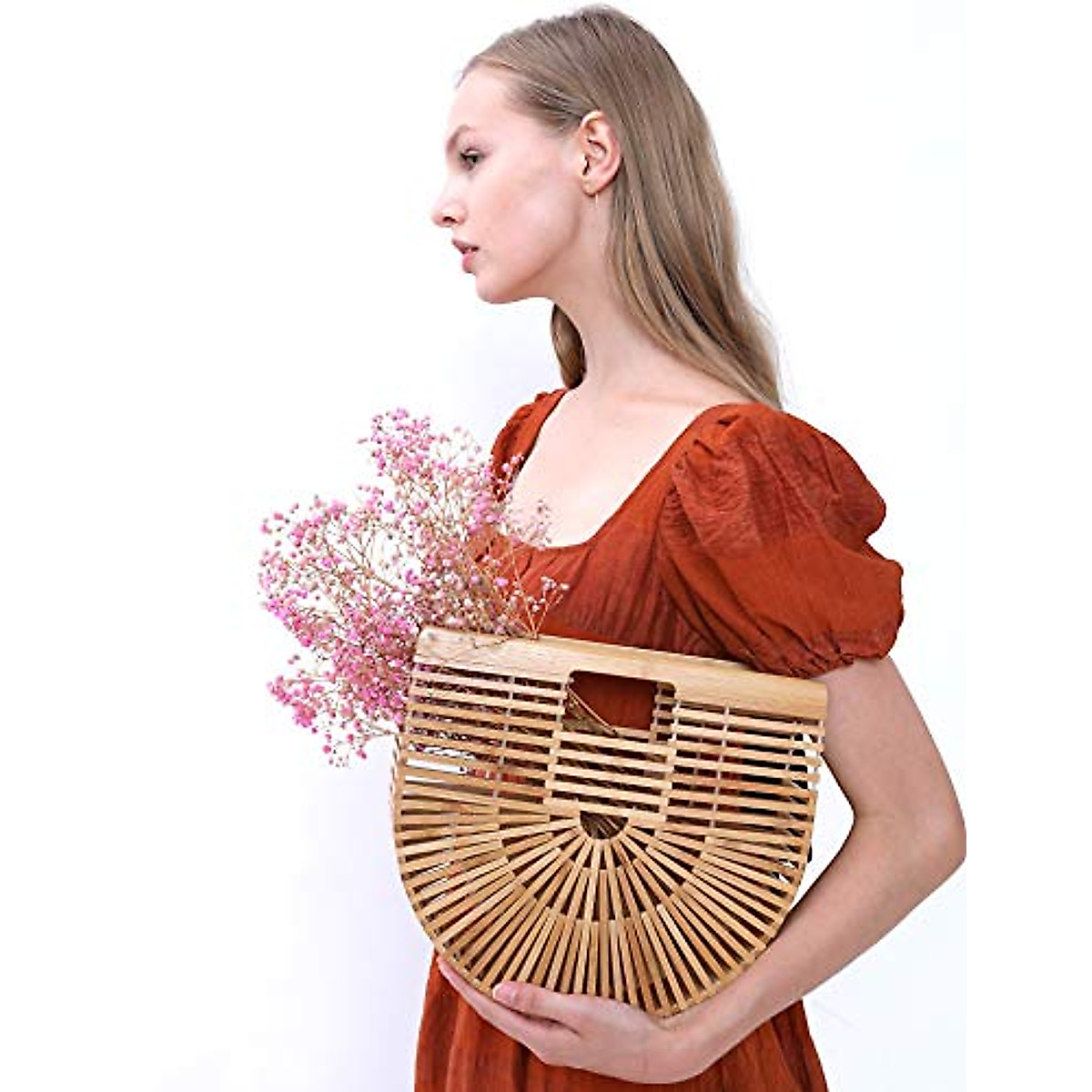 Miuco Womens Bamboo Handbag Handmade Large Tote Bag Size Small