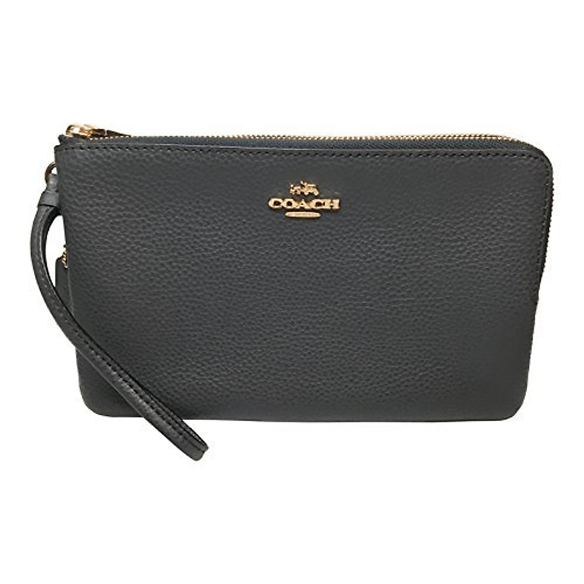 Coach Double Zip Pebble Leather Wristlet Wallet F87587 Midnight Blue