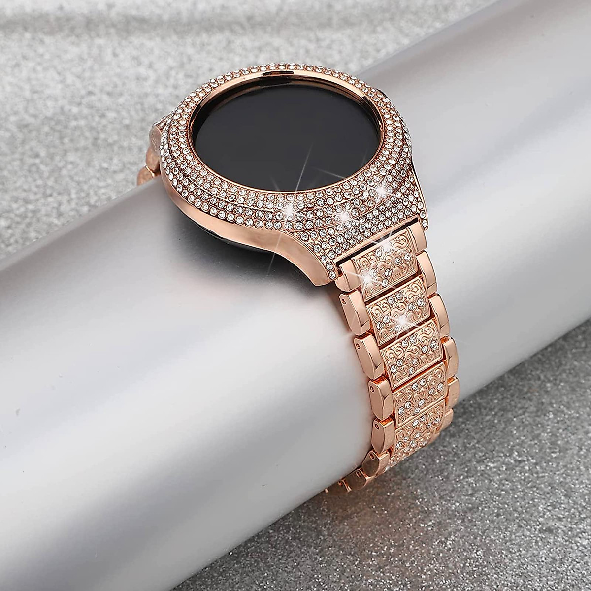 Mtozon Bling Bands Compatible with Google Pixel Watch 3 41mm Replacement Wristband Women，Rose Gold