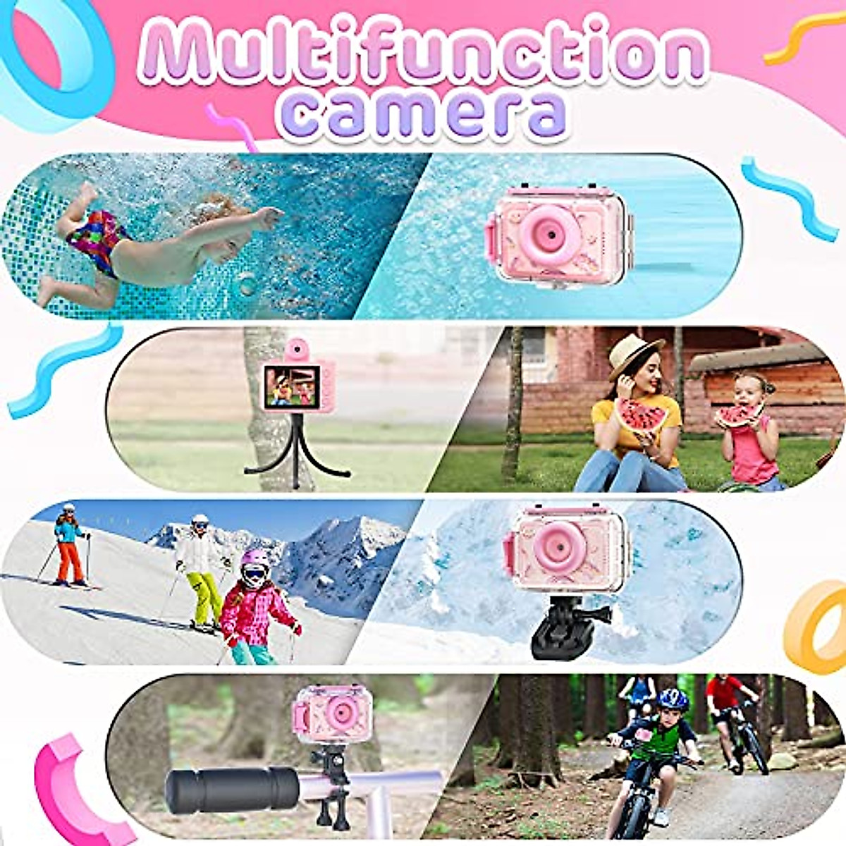 Ziegoal Kids Waterproof Camera Unicorn Christmas Birthday Gifts for Girls Age 3-12 HD Video Children Digital Underwater Toddler Selfie Camera Toys for 4 5 6 7 8 9 10 Year Old Girls with 32G SD Card