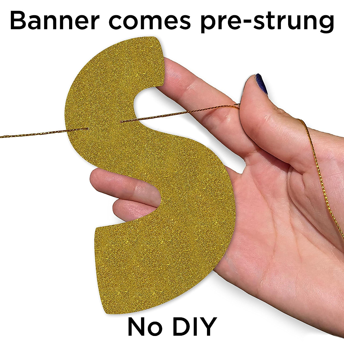 9th Birthday Gold Glitter Banner - Happy 9th Birthday Party Decorations, Supplies and Favors - 9th Wedding Anniversary Decorations