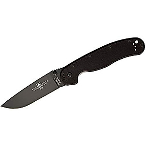 Ontario Knife Company 8846 Rat-1 Black Coated AUS-8 Stainless Steel 3.6 in Plain Edge Blade Nylon Handle 4-Position Reversible Clip Folding Knife for Outdoor, Tactical, Survival & EDC (Black)