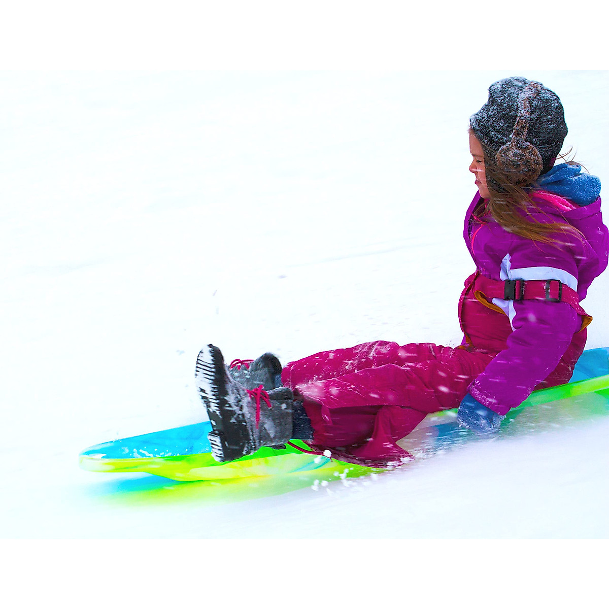 ESP 48" Day Glow Sno Cruiser Toboggan – Two-Rider Sled – Tough Polyresin, Diamond-Polished Bottom – Neon Tie Dye