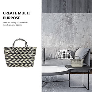 Cabilock Handmade Moroccan Market Basket Large Capacity French Wicker Basket Straw Beach Bag Vegetables Shopping Basket with Handle for Women Shopping Laundry Black