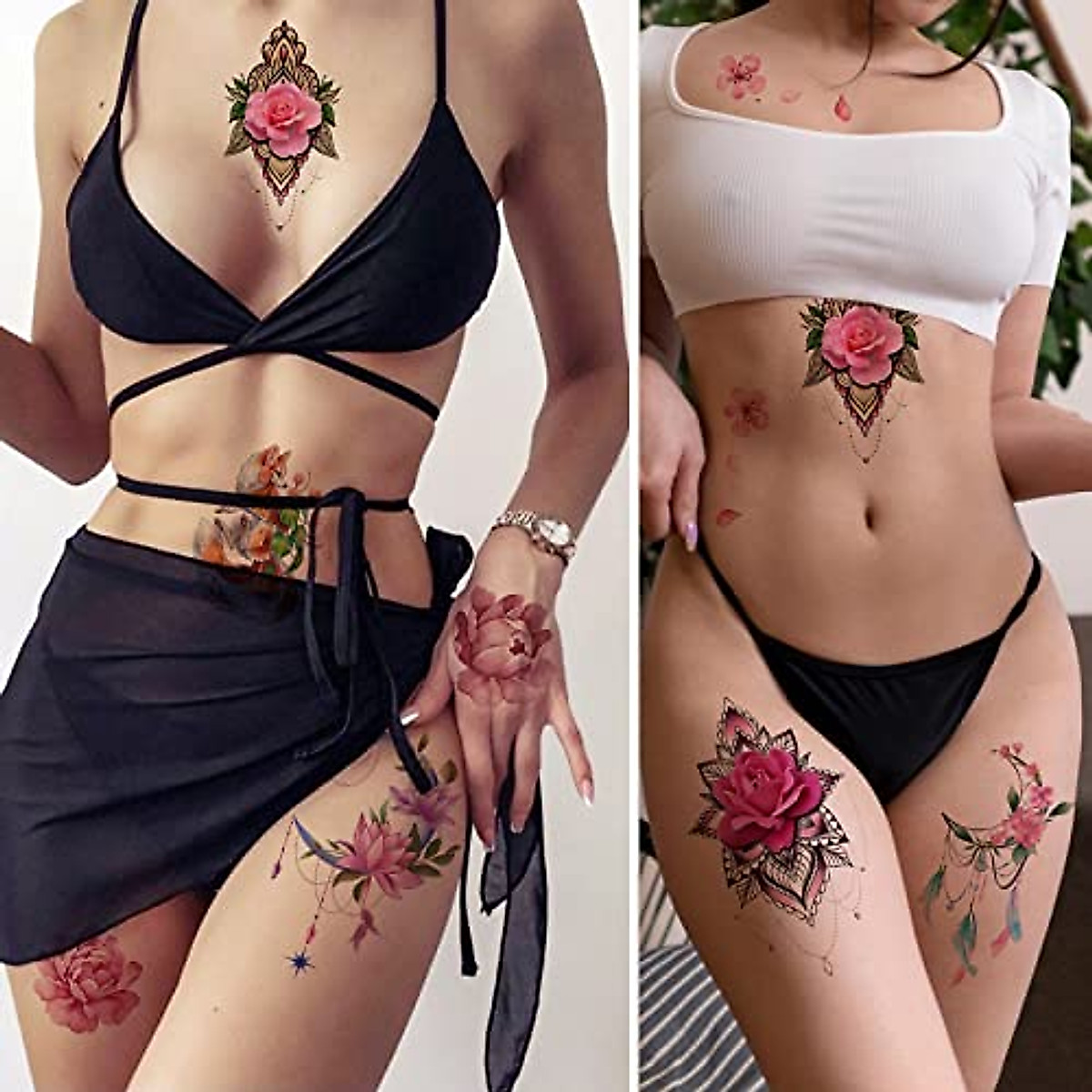 Roarhowl Extra Large Temporary Tattoo for Women Girls Sexy tattoo Flower Waterproof Fake Tattoos fake Tattoo