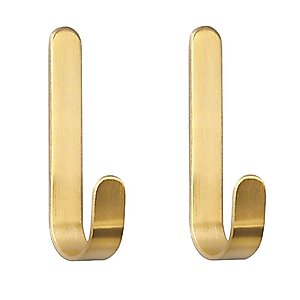 kaileyouxiangongsi Brass Bath Towel Hook, Brushed Gold Coat Robe Clothes Hook for Bathroom Kitchen Garage Wall Mounted (Pack of 2), No Screw Need