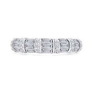 AFFY 1 Carat (Cttw) Baguette And Round Cut White Cubic Zirconia Anniversary Wedding Band Ring In 14k White Gold Plated 925 Sterling Birthday Gift For Her Size -7