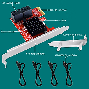 FebSmart PCIE 3.0 to 4-Ports 6Gbps SATA III Expansion Card for Desktop PCs, ASMedia ASM1064 None-Raid PCIE 3.0 SATA III Host Controller, Plug and Play on Windows OS, MAC OS, Linux System (FS-S4-Pro)