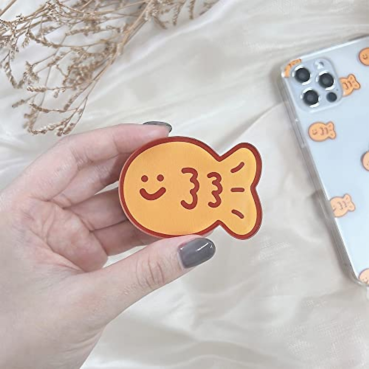 ONLYOU GRIPTOK Phone Grip Korean Grip Tok Taiyaki Design Funny Unique Cute Phone Stand Drop Prevention Just Stick On Custom Pair Women's (Brown)