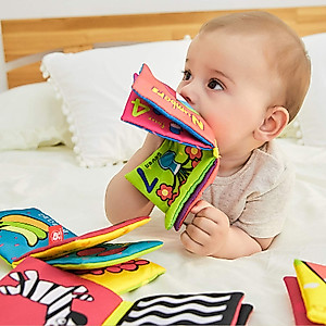 TOP BRIGHT Soft Cloth Books for Babies First Year, Baby Toys 6 to 12 Months Girls and Boys, Crinkly Cloth Book Bath Toys(Pack of 6)