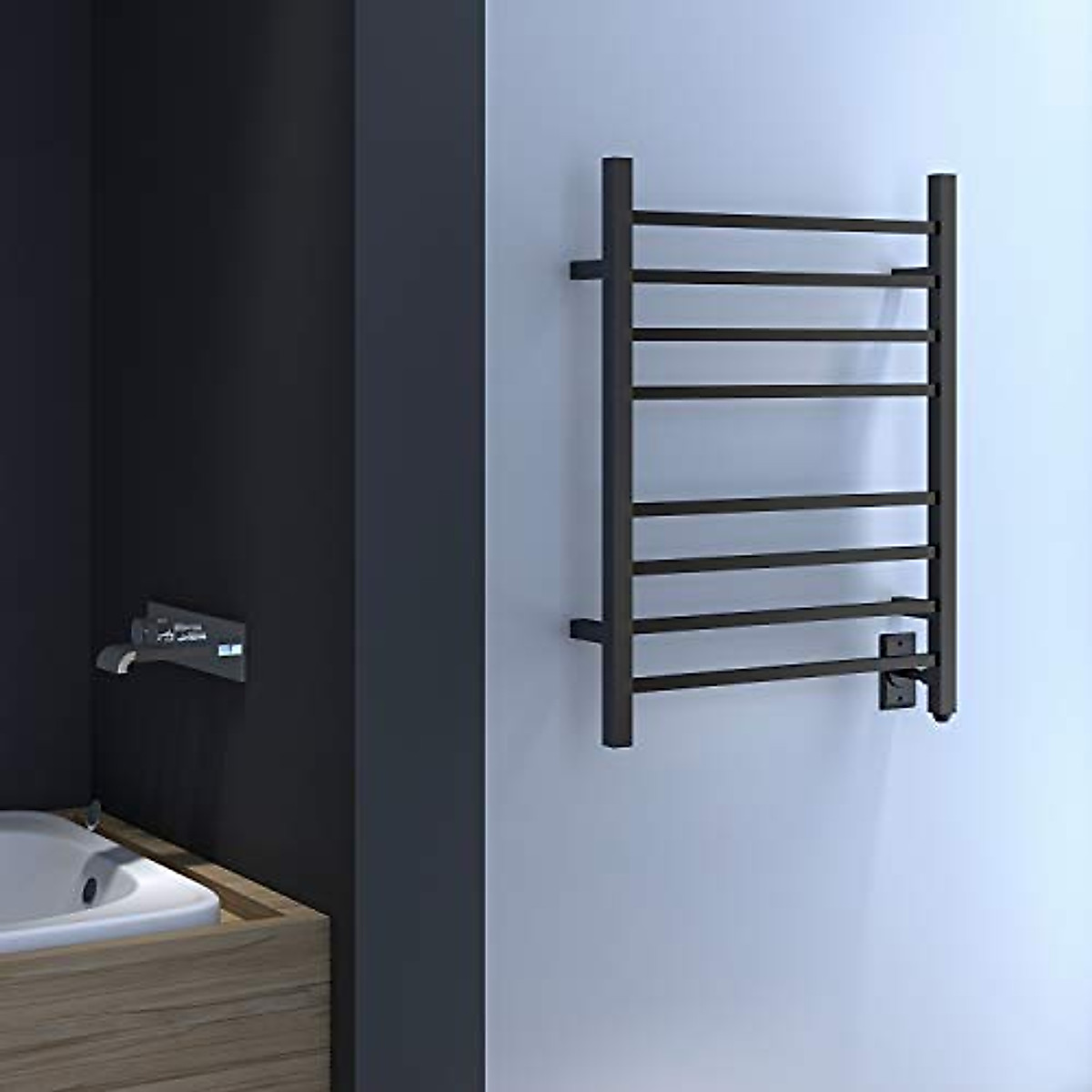 HEATGENE Towel Warmer, Heated Towel Warmer Rack, Wall-Mounted Hardwired/Plug-in Electric Towel Warmers for Bathroom, Hot Towel Rails - Matte Black