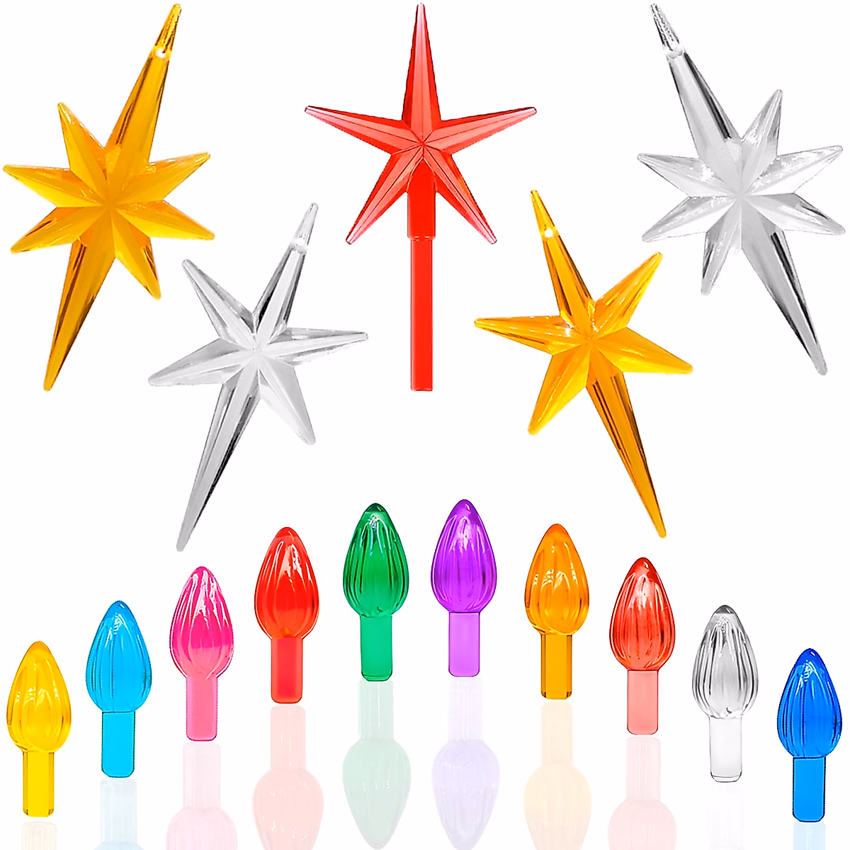 KonohaELF Ceramic Christmas Tree Replacement Lights/Bulbs, Ceramic Tree Medium Multicolor Twist Light Ornaments(117 Bulbs+5 Topper Star)