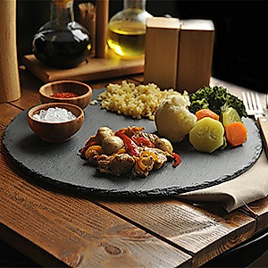 Slate Cheese Boards 7.8 inch Solid Stone Tray Charcuterie Boards, Cheese and Meat Serving Board for Home, Restaurant,Cafe Use (Round)