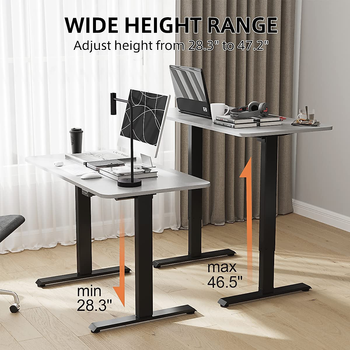 JOY worker Electric Height Adjustable Standing Desk, Grey Whole Piece 48 x 24 Inches Sit Stand Up Desk with Memory Controller, Quick Assembly Standing Workstation for Home Office