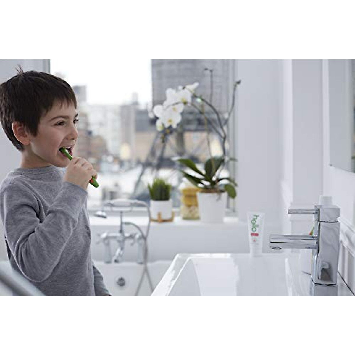 Hello Oral Care Kids Fluoride Free and SLS Free Toothpaste Twin Pack with BPA-Free Kids & Toddler Toothbrush, Natural Watermelon