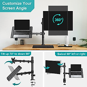 MOUNT PRO Laptop Desk Mount, Height Adjustable, Fits 13" to 32" Screens, with Clamp/Grommet Mounting Base, Holds Up to 17.6lbs