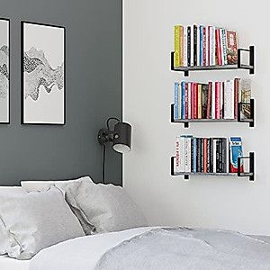 Wallniture Toledo 17"x6" Floating Bookshelf Living Room Decor, Kitchen Shelves, Bathroom Shelf, Wall Shelves for Bedroom & Office, Gray Set of 3